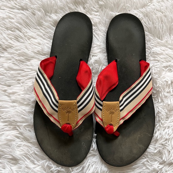 Elizabeth B. | Shoes | Eliza B Leather Man Ltd Wedge Flip Flops Black ...